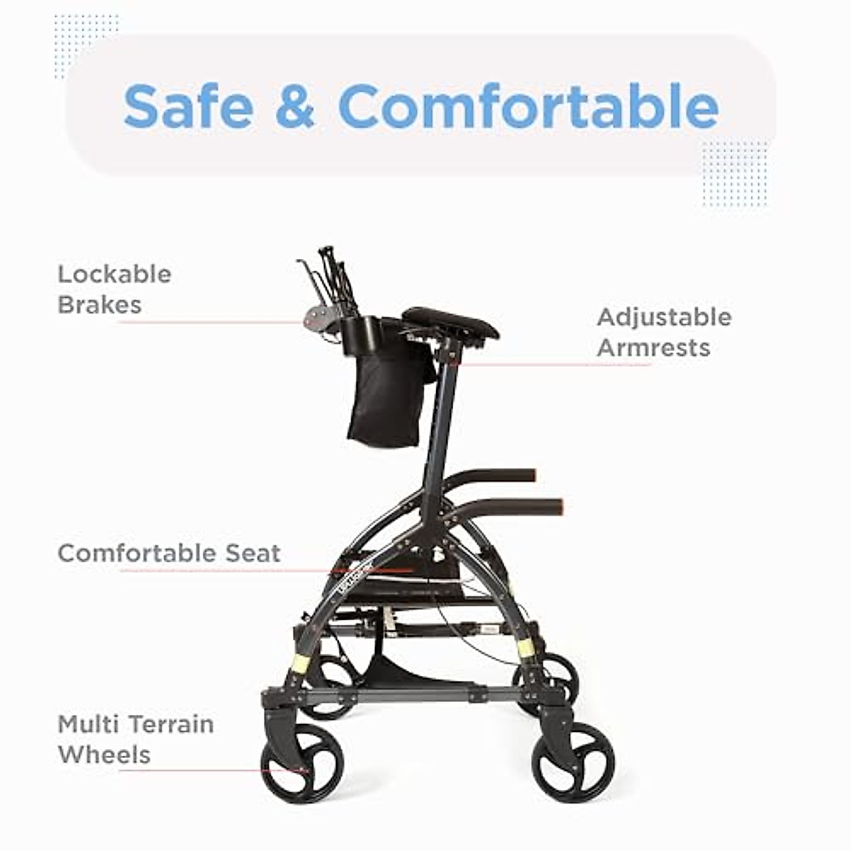 Journey UPWalker Standard – The Original Upright Walker – Premium, Lightweight Adjustable Upright Rollator Walker with Seat for Adults, Seniors & The Elderly