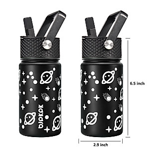 BJPKPK Kids Water Bottle with Straw Lid, 15oz Stainless Steel Water Bottles, Insulated Water Bottle for School, Reusable Leak Proof BPA Free Flask, Space Traveller