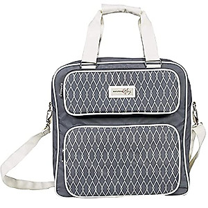 Everything Mary Deluxe Grey & White Scrapbook Carrying Storage Tote - Compatible with Standard IRIS Boxes – Portable Travel Craft Bag with Handle & Shoulder Strap for Pages, Paper