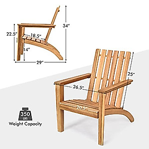 Tangkula Adirondack Chair Acacia Wood Outdoor Armchairs, Weather Resistant for Patio Garden Backyard Deck Fire Pit, Lawn Porch Furniture & Lawn Seating, Campfire Chair, Adirondack Lounger (2, Natural)