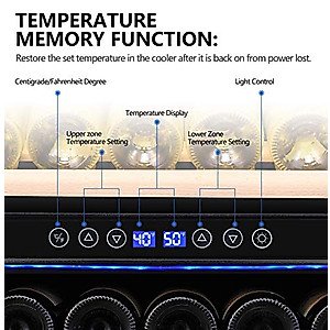 Kalamera 24 inch Wine Cooler, 46 Bottle - Dual Zone Built-in or Freestanding Fridge with Stainless Steel Reversible Glass Door, for Home, Kitchen, or Office.