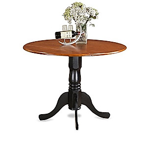 East West Furniture DLAN5-BCH-W 5 Piece Dinette Set for 4 Includes a Round Dining Table with Dropleaf and 4 Dining Room Chairs, 42x42 Inch, Black & Cherry