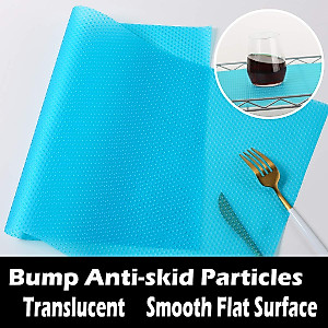PABUSIOR Blue Shelf Liner Waterproof, (11.8Inch X12FT) Non-Adhesive Washable Drawer Liners for Pantry Cabinet, Fridge, Refrigerator Mats (Translucent)