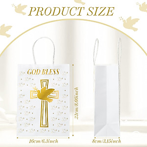 PerKoop 36 Pack First Communion Gift Bags for Boys and Girls Small Religious Party Favor Bags Paper Baptism Candy Bags for Baby Shower Christenings Weddings Confirmations, 8.66 x 6.3 x 3.15 Inch