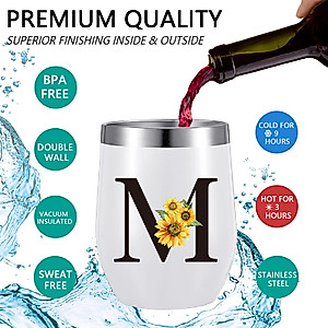 Zopeal Funny Personalized Coffee Mug Cup with Initials, Monogrammed Gift for Girls Women Mom Teacher Birthday Christmas Wedding, 12 oz Stainless Steel Wine Tumbler with Brush Straw Gift Box (M)