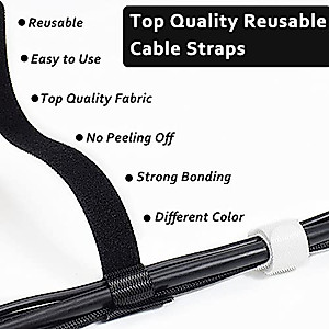 70pcs Computer Cable Ties, Wire Ties, Cord Ties Reusable for Electronics, Hook and Loop Microfiber Cable Ties Extension for Storage, Black and White, 4, 6, 8 inch