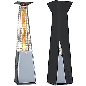 LAUSAINT HOME Outdoor Patio Heater with Cover & Wheels, 48000 BTU Pyramid Propane Heater, 87" Tall Quartz Glass Tube Flame Heater for Party, Backyard, Garden, Decoration