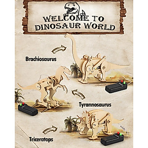 Poraxy 4 Pack Dinosaur Toys for Kids 8-12, STEM Kits, Toys for Ages 8-13, Wooden 3D Puzzle, Educational Science Building Projects Crafts, Birthday Gifts for Boys Girls 7 8 9 10 11 12 13 Years Old