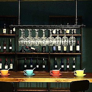 Wrought Iron Wine Rack Ceiling Cup Holder Double Storage Wine Rack Bar European Creative Hanging Wine Glass J115, PIBM, Black, 100 * 30cm