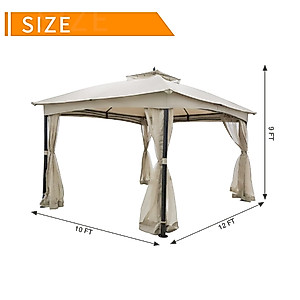 Meetleisure Outdoor Metal Gazebo, 10"x12" Patio Gazebo Double Vent Canopy Gazebo with Mesh Sidewalls, Gazebo Tent with Metal Frame Easy to Set Up for Patio Lawn and Backyard, Beige Top
