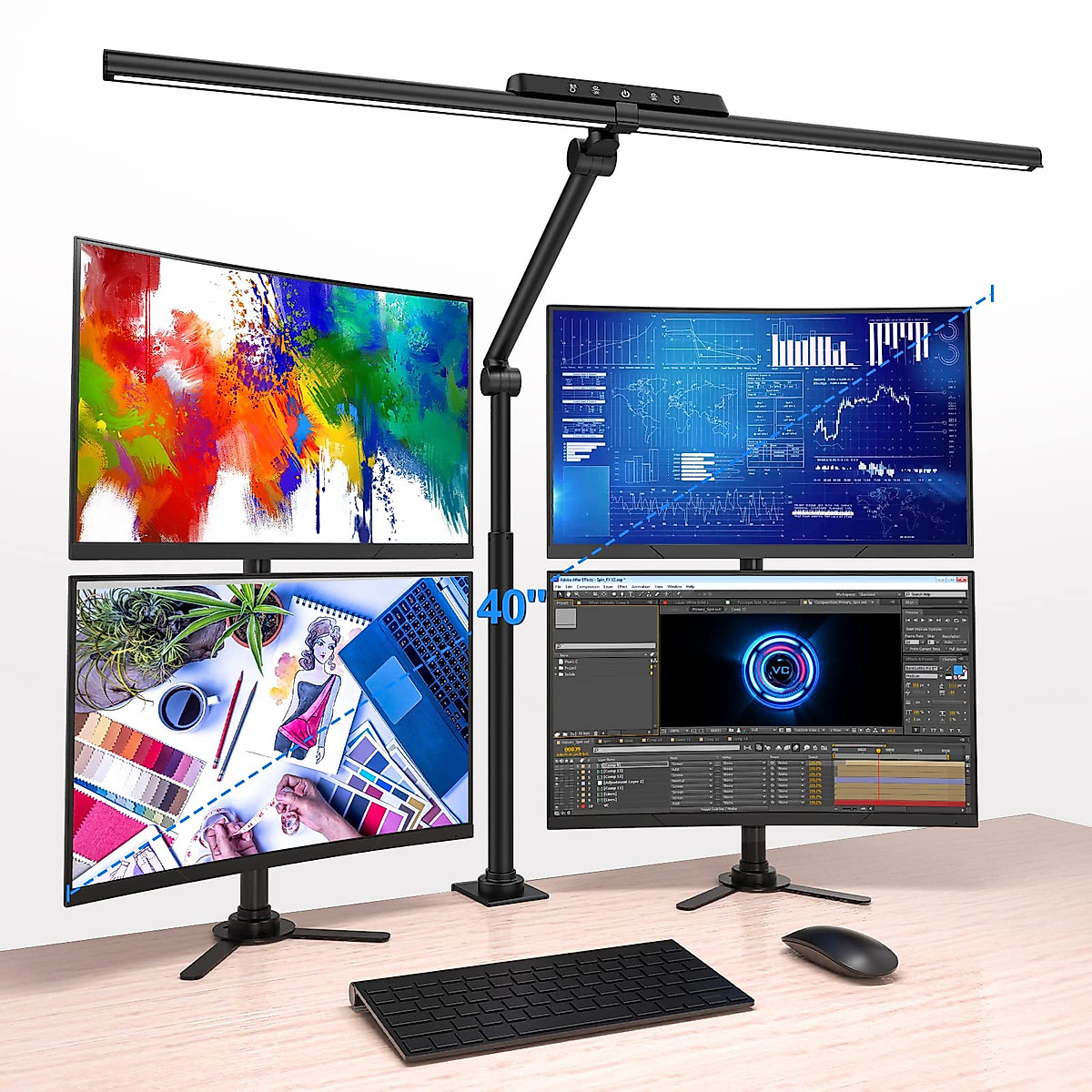 OOWOLF CRI 95 LED Task Lamp with Clamp, 24W Super Bright Desk Lamp, 168 Pcs SMD LED, Metal 32" Wide Lamp, Stepless Brightness Dimmable, Task LED Light for Home Office, Workbench, Architect, Eye-Caring