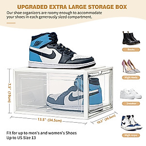 Upgraded X-Large 6 Pack Clear Shoe Storage Organizer,Stackable Shoe Rack for Closet,Plastic Shoe Boxes with Magnetic Door,Shoe Containers For Sneaker Display,Fit up to US Size13