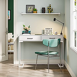 Tribesigns Vanity Desk with 2 Drawers, White Small Makeup Vanity, Modern Vanity Table Dressing Desk for Women Girls Gifts (Without Mirror),39" W