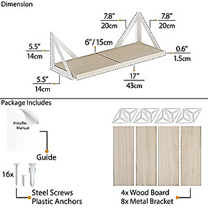 Wallniture Minori Floating Shelves for Wall Book Shelves Living Room Storage Shelves for Bathroom, Bedroom, Kitchen Natural Wood Set of 4