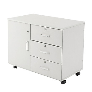 NATICRISI Mobile File Cabinet,3-Drawer Wood File Cabinet,Mobile Lateral Filing Cabinet,Printer Stand with Open Storage Shelves for Home Office,Warm White