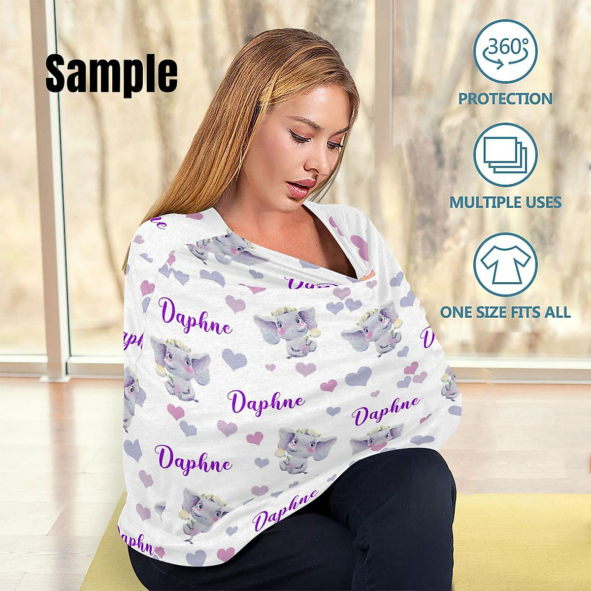 Personalized Woodland Animals Baby Car Seat Covers with Name, Custom Nursing Cover Breastfeeding for Babies, Carseat Canopy for Boys and Girls, Infant Stroller Cover, Breathable Carseats Cover