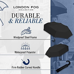 London Fog Rain Umbrella, Automatic Folding Umbrella, Windproof, Lightweight and Packable for Travel, Full 42 Inch Arc, Black