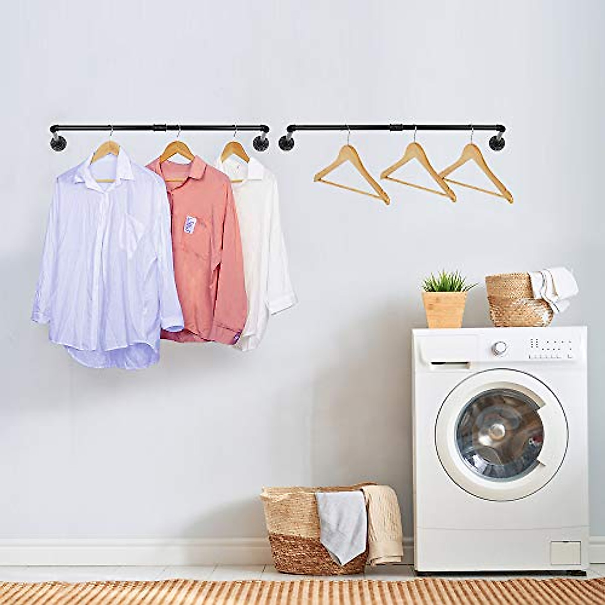 LIANTRAL Clothing Racks for Hanging Clothes, 32.6" Garment Rack, Set of 2 Industrial Pipe Clothing Rack, Closet Rod for Closet Storage, Laundry Room