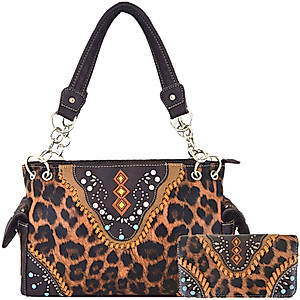 Leopard Print Cheetah Western Style Concealed Carry Purse Handbags Country Shoulder Bags Wallet Set Brown