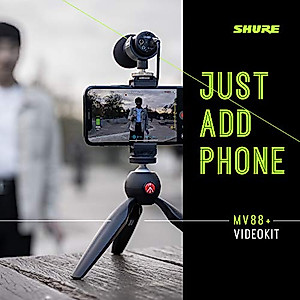 Shure MV88+ Video Kit - Digital Stereo Condenser Microphone for Apple and Android, with Manfrotto PIXI Tripod, Phone Clamp, Mount, iOS and USB-C Cables for Next-Level Compatibility and Connectivity