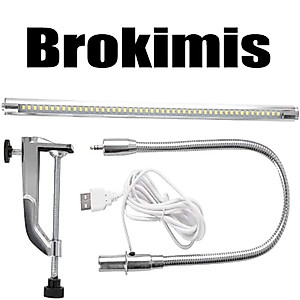 Brokimis Desk Light with Clamp, USB LED 8 W Clip Nail Desk Lamp Eye Care Flexible GooseNeck 360° Swivel Clamp Light for Manicure Reading Eyebrow Trimming Office Tattoo with Adapter