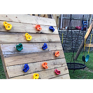 NOSTIFY 25 Pcs Colourful Pig Nose Shape Rock Climbing Holds with Blue & Green Auxiliary Handles, Indoor Outdoor Playground Wooden Play Set Build Exercise Toy Accessory - Mounting Hardware Kit Included