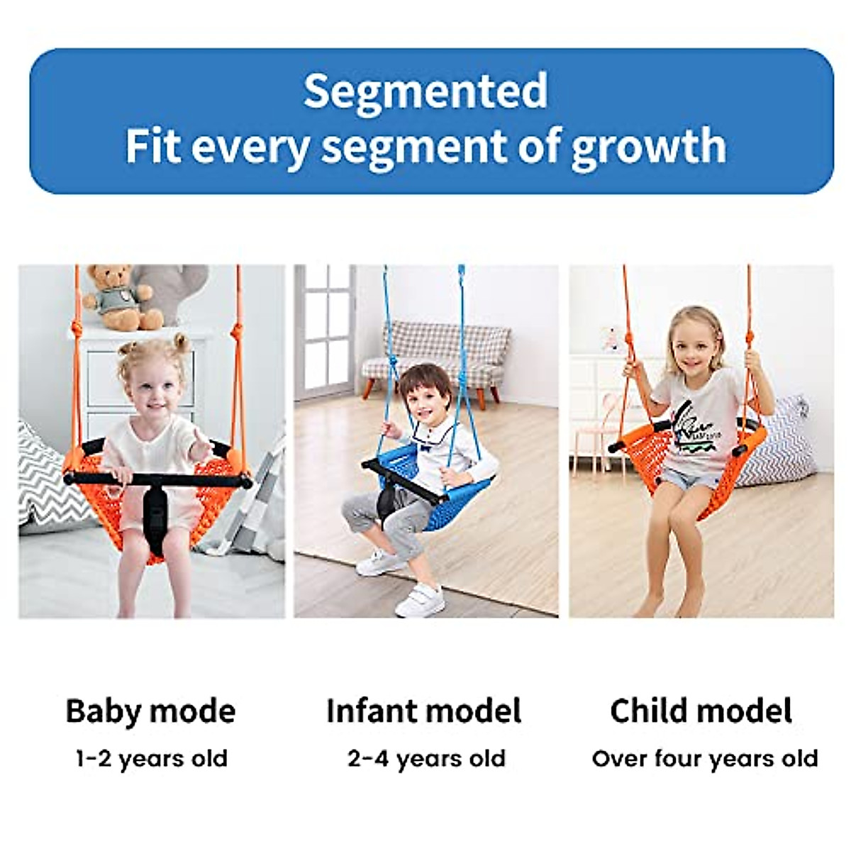 nets Tribe 2 -in- 1 Toddler Swing. Swing Seat for Kids with Adjustable Ropes, for Kids Heavy Duty Rope Play Secure Children Swing Set, for Outdoor Indoor, Backyard. Upgrade Product (Blue)
