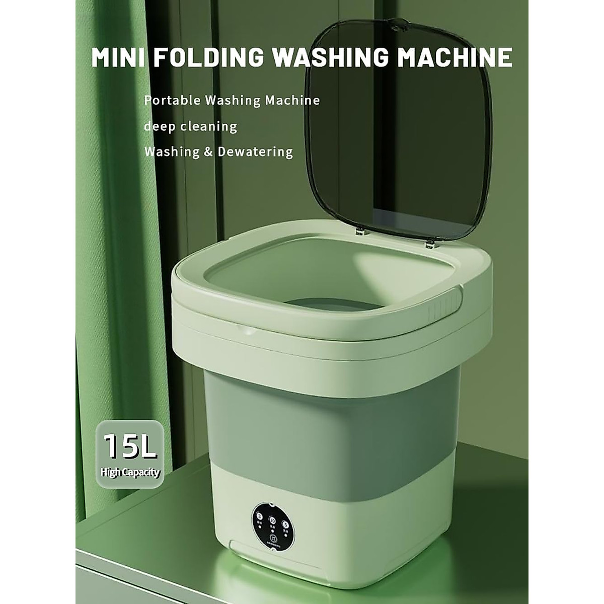 Portable Washing Machine, Mini Washer,15L Upgraded Large Capacity Foldable Washer.Deep Cleaning of Underwear, Baby Clothes and Other Small Clothes.Suitable for Apartments, Dormitories, Hotels.(Green)
