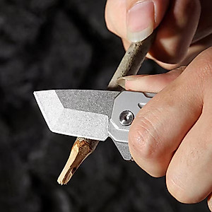 ESaure Mini Flipper Pocket Knife (TK22), 1.57 Inch D2 Stainless Steel Blade with Stone Washed Technique, Everyday Utility Knife with G10 Lanyard Hole, 3.24 oz, Silver.