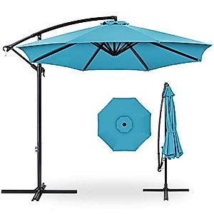 Best Choice Products 10ft Offset Hanging Market Patio Umbrella w/Easy Tilt Adjustment, Polyester Shade, 8 Ribs for Backyard, Poolside, Lawn and Garden - Sky Blue
