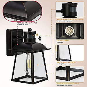 Qingmiao Dusk to Dawn Motion Sensor Wall Light Outdoor Porch Light Wall Lantern Outdoor Light Fixture Exterior Wall Mount Sconce