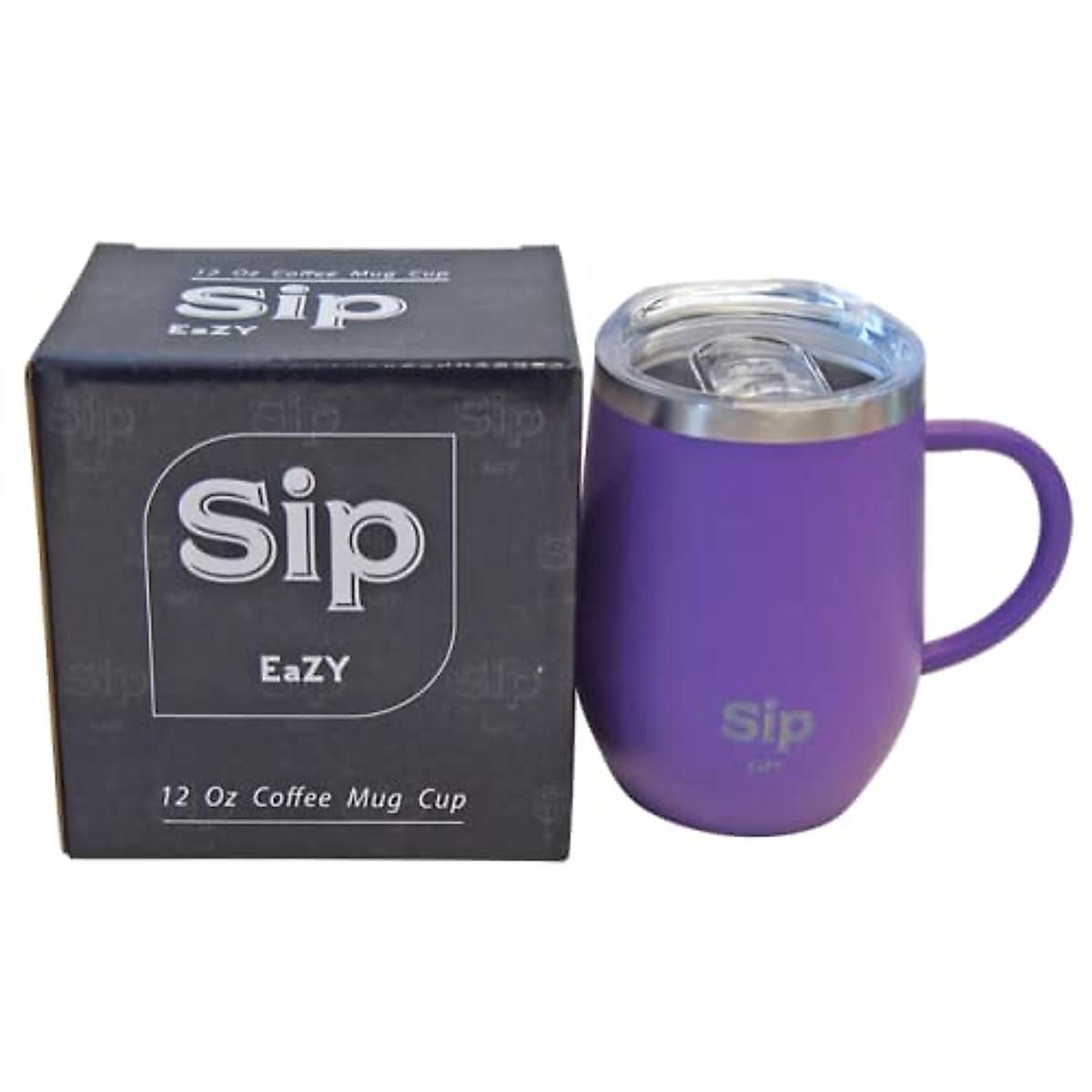PURPLE Double Walled 18/8 StainlessSteel Insulated Cup, Handle & Lid 12oz- Keeps your Drinks Hot up to 6 hours Cold up to 24hour - Coffee, Tea, Beer, Water, Wine - Arrives Boxed for easy Gifting!