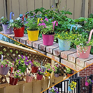 LOVOUS 6.3" x 4.7" x 5.3" Large Iron Hanging Planters Multicolor Flower Pots Balcony Garden Railing Planter, Fence Hanging Metal Bucket Plants Holders Set for Indoor and Outdoor, 12PCS, Black