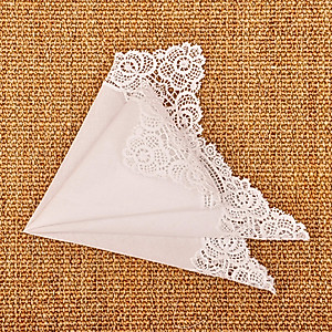 Milesky White Wedding Handkerchief Pure Cotton, Soft Ladies Hanky with Crochet Lace CH02
