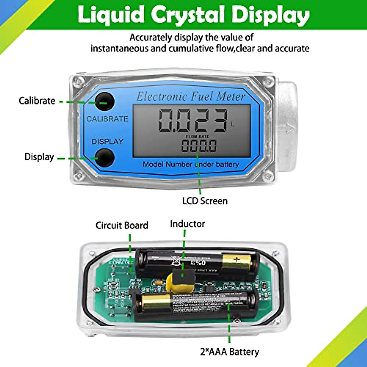 Turbine Flow Meter,Electronic Digital LCD Display Flow-Meter with NPT Counter Gas Oil Fuel Flowmeter for Measure Diesel Kerosene Gasoline