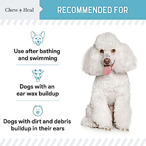 Chew + Heal Dog Ear Cleaner Solution - 4 oz Dropper - Pet Ear Wash Drops for Preventing Infection and Removing Debris - Soothing Aloe, Witch Hazel, and Tea Tree Oil