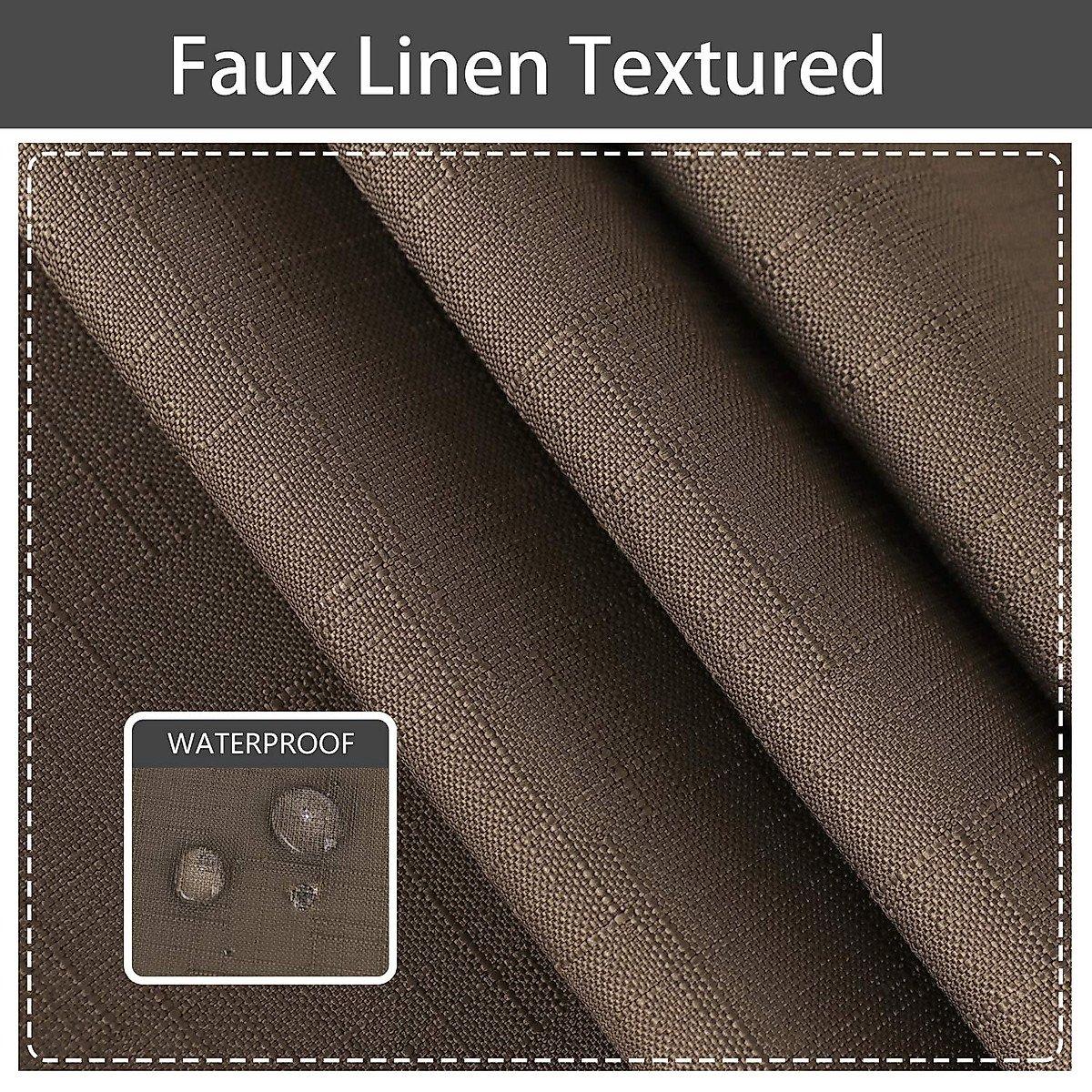 LORDTEX Linen Look Indoor/Outdoor Curtains, 105 x 120 Inch, Chocolate, Set of 2 Panels Waterproof, Privacy, Sun Blocking Textured Grommet Curtains for Patio, Pergola, Porch, Deck, Lanai, Cabana