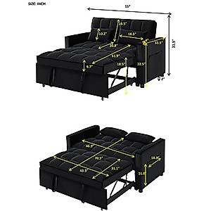 HABITRIO Modern 55.2" Small Pull Out Sleep Sofa Bed 2 Seater Loveseats Sofa Couch with Adjsutable Backrest and Lumbar Pillows for Apartment Office Living Room
