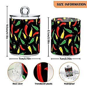 Oyihfvs Seamless Green Red Yellow Chili Peppers on Black Dark 2 Packs Clear Plastic Jar with Lid, Airtight Food Translucent Jars, Makeup, Food Storage Containers for Kitchen Cookie, Tea