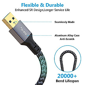 Hisatey USB 3.0 Extension Cable 1FT, Short USB Extension Cable Male to Female Durable Braided Material High Data Transfer Compatible with USB Keyboard,Mouse,Flash Drive, Hard Drive,Printer