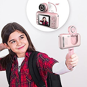 Kids Camera, Kids Digital Camera with Flip Lens, HD Digital Video Cameras for Toddler,Christmas Birthday Gifts and Portable Toy for 3 4 5 6 7 8 9Year Old with 32GB SD Card-Pink
