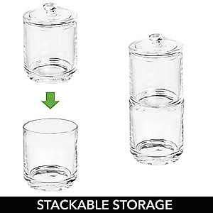 mDesign Glass Apothecary Storage Canister Holder Jar for Bathroom Vanity Cabinet or Counter Organization - Holds Cotton Swabs, Bath Salts, Makeup, Hair Accessories - Joli Collection, 2 Pack, Clear