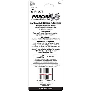 PILOT Precise V5 Stick Liquid Ink Rolling Ball Stick Pens, Extra Fine Point (0.5mm) Pink/Purple/Turquoise Inks, 3-Pack (25004)