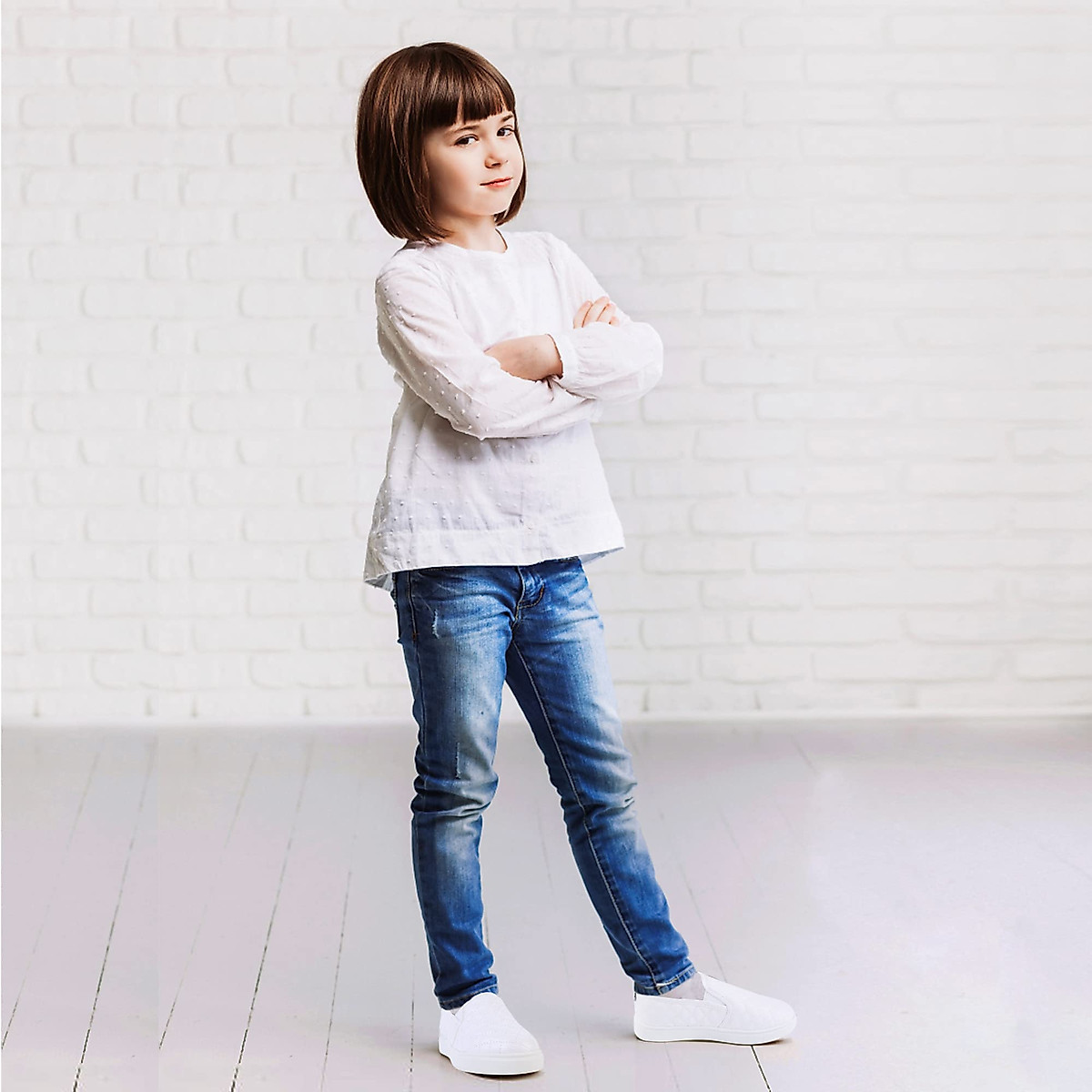 NCCB Girls Sneakers Slip On Casual Sneakers for Girls Nonslip Comfort Lightweight Flats Shoes for Big Girls Little Girls White Size 2