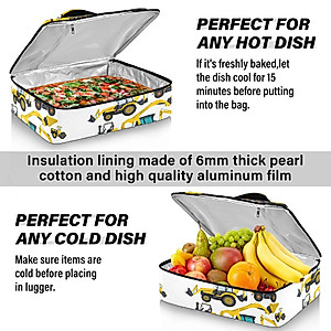 Yellow Machine Vehicles Truck Digger Crane Bagger Reusable Insulated Pizza Bag, Waterproof Food Delivery Bag, with Handle Lid Leakproof Pizza Holder Tote for Hot or Cold Food