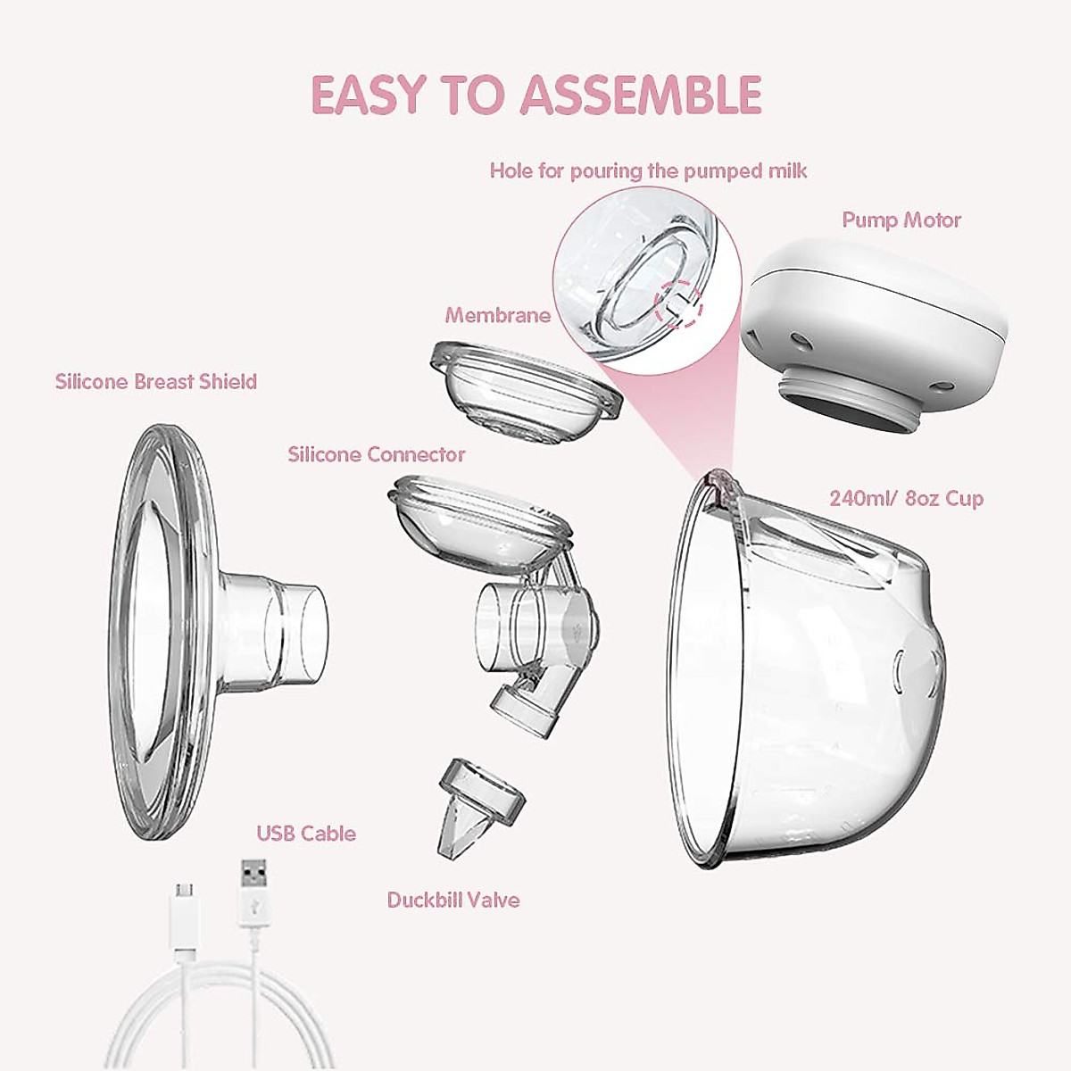 2Pcs Hands-Free Breast Pumps Wearable Electric Breastpump Portable Comfort Breastfeeding Pump 3 Modes 9 Suction Levels Rechargeable Wireless Milk Collector (24mm Nipple Diameter)