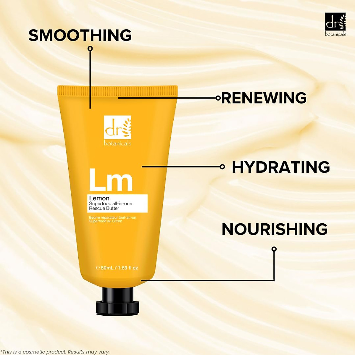 Dr Botanicals Lemon Rescue Body Butter w/Shea - Spa Quality Moisturizer - Dry Skin - Feet - Elbows - Knees - Coconut Lemongrass & Almond Oil - Penetrates Fast - Soft Supple & Radiant - 1.69oz