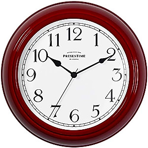 PresenTime & Co Chic Home Collection 10" Molly Clock, Silent No Ticking, Red Color