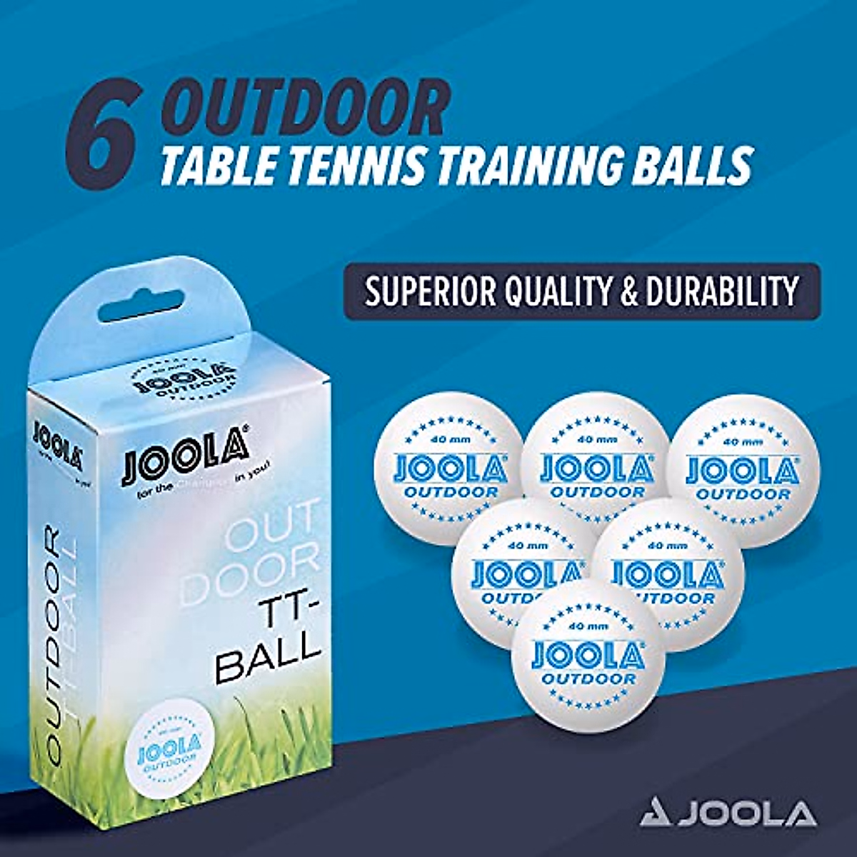 JOOLA Outdoor Table Tennis Balls - 6 Pack of 40mm Regulation Size Ping Pong Balls for Training and Recreational Play - Fun as a Cat Toy - Indoor and Outdoor Compatible- White