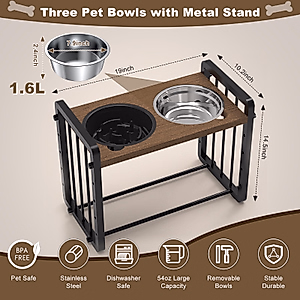 Elevated Non-Slip Metal Raised Dog Bowl Stand - 5 Height Adjustable, Slow Feeder & 2 Thick 54oz Stainless Steel Dog Food Bowls For Medium Large Dogs